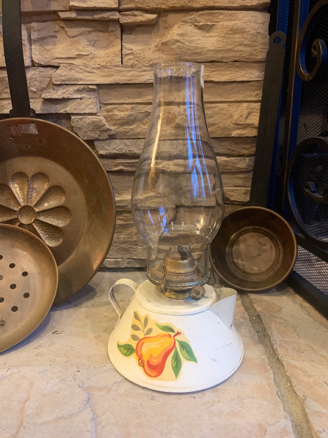 Rare Gand Painted Vintage Hand Painted Tin Oil Lamp, Primitive Antique ...