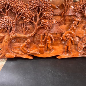 Artisan 3D Hand Carved Whittled Figural Wooden Plaque Picture Farmers ...