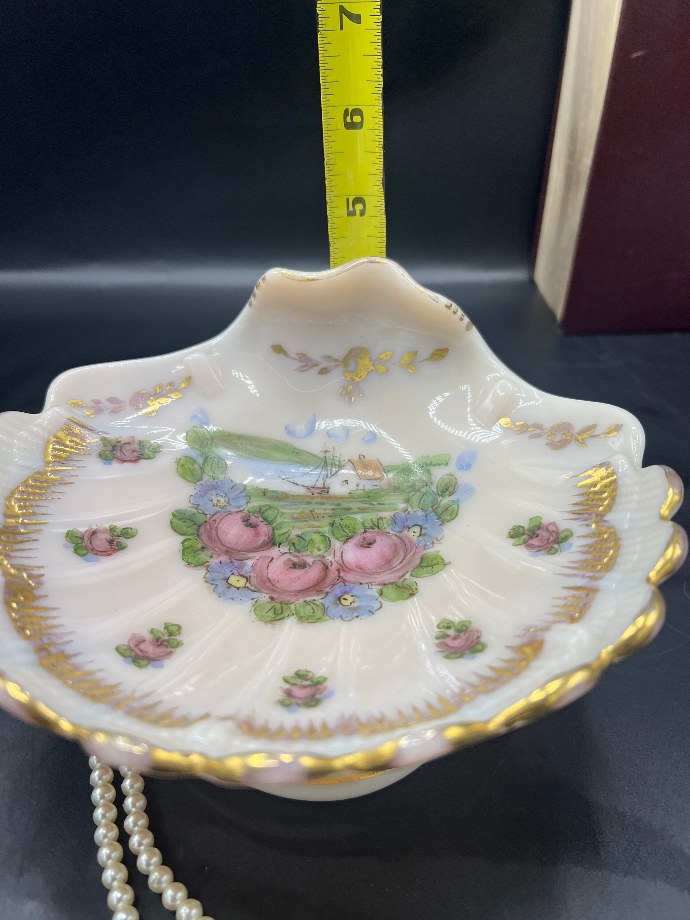 Vintage Cambridge Crown Tuscan Pink Hand Painted Rose Pedestal Shell ...