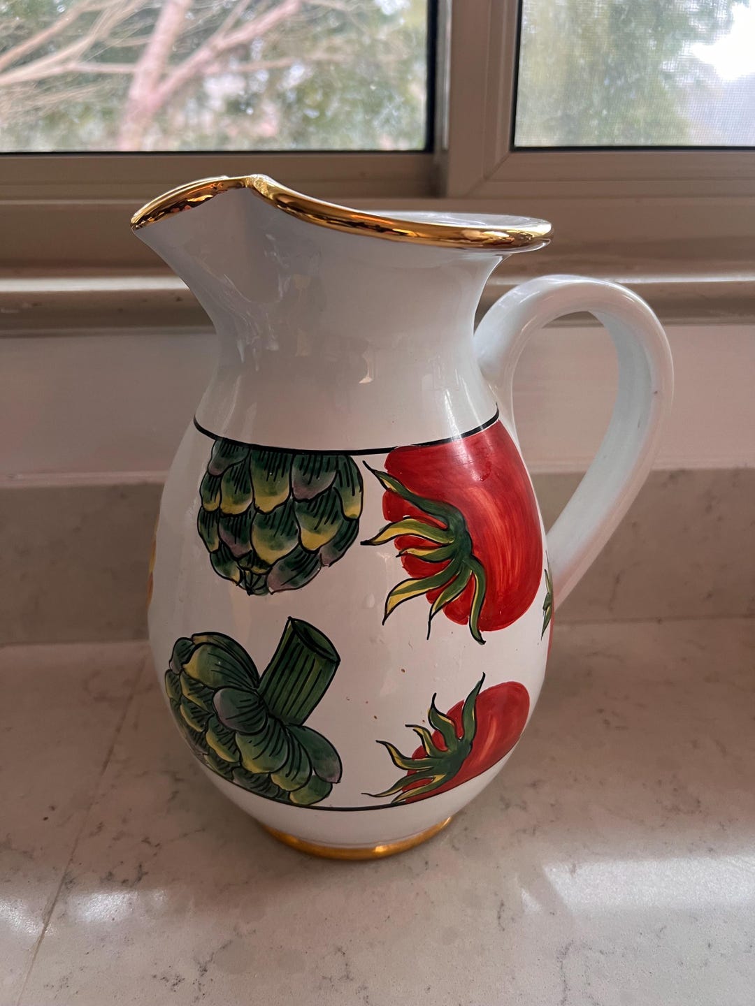 Vintage Beautiful DERUTA ITALY “VEGETABLES” Pitcher. Multicolor ...