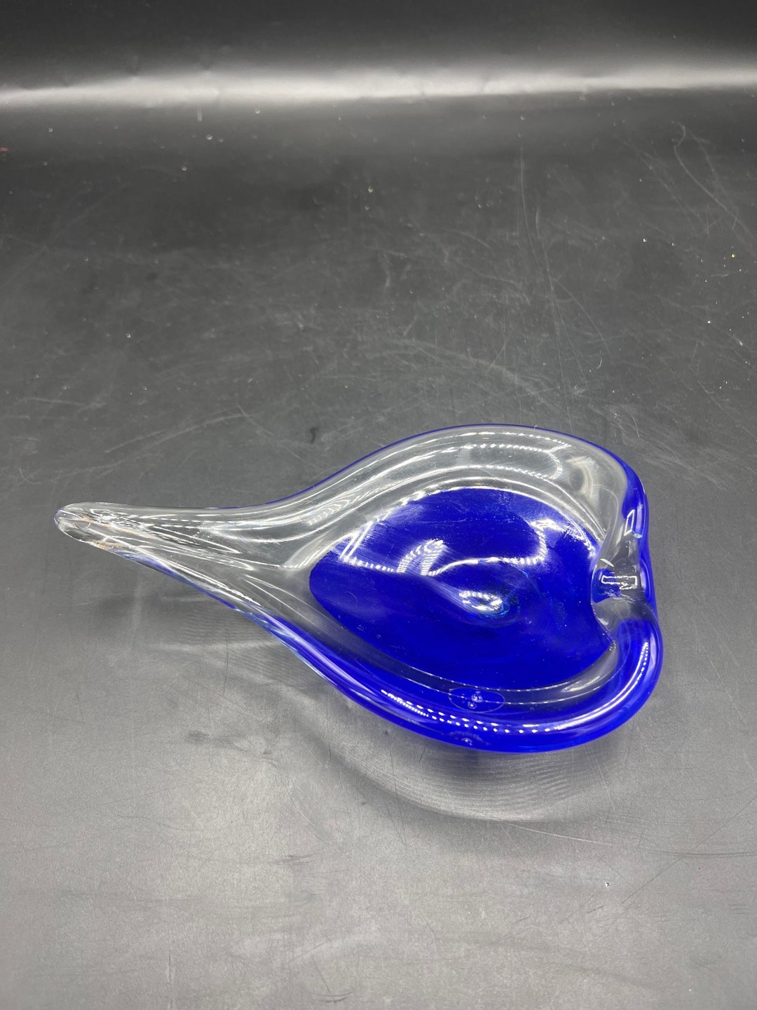 Vintage Hand Blown Cobalt Blue Art Glass Teardrop Trinket Dish/ Ashtray ...