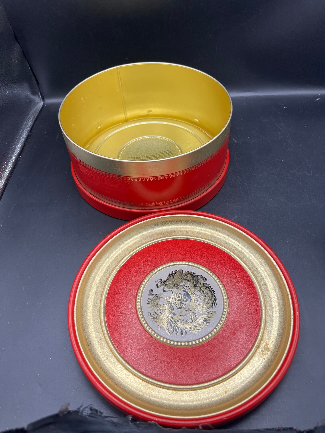 Double Happiness Chinese Metal Tin Round Container Red Gold Color ...