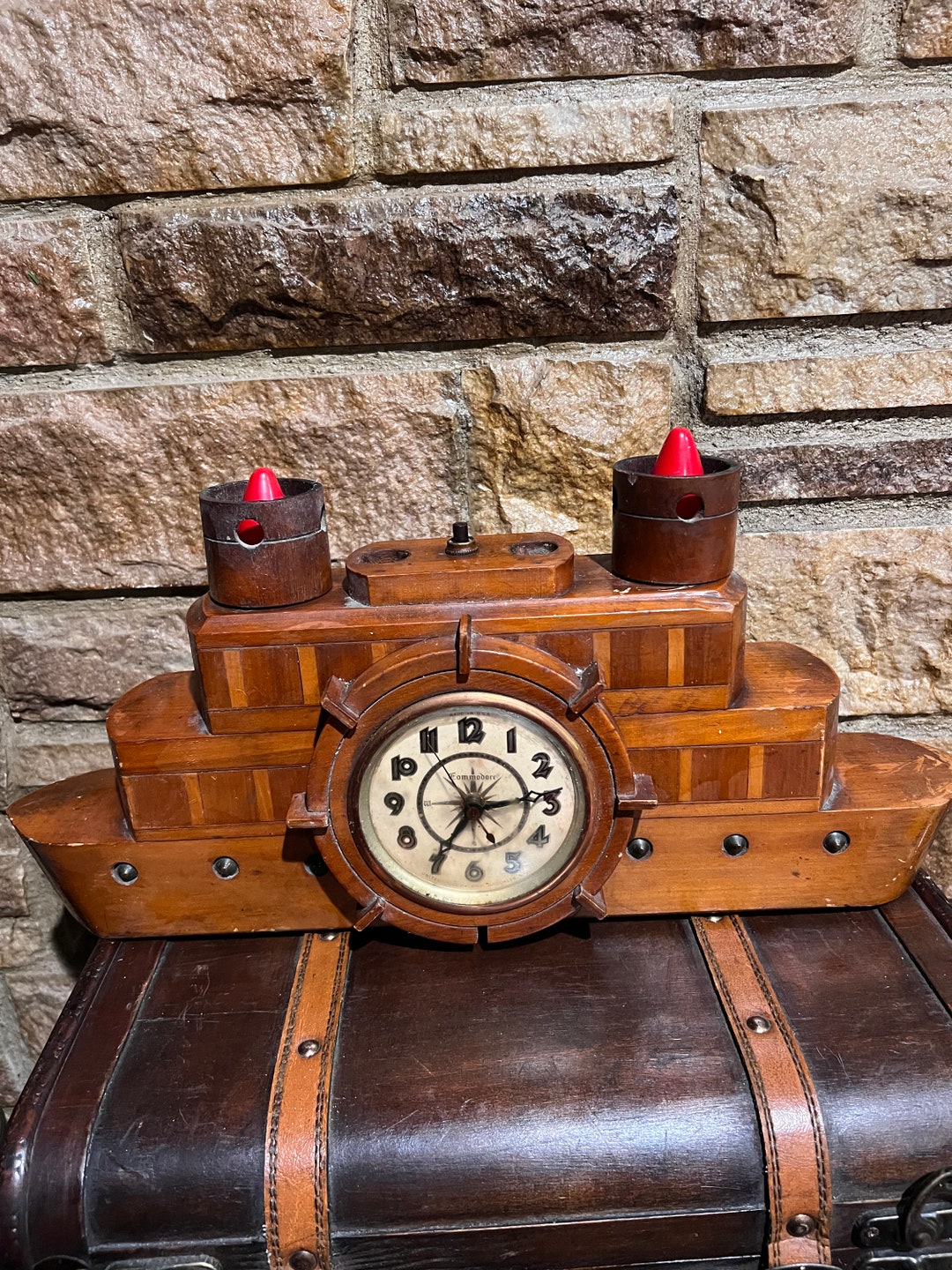 Vintage Wooden United Electric Clock Clipper Nautical Sailing Ship Boat ...