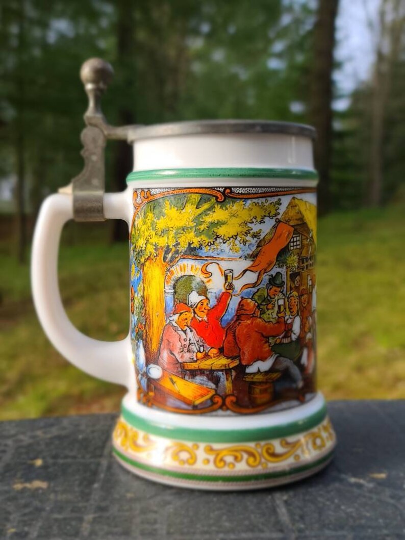 Original Bmf Bierseidel German Milk Glass Pewter Lidded Beer - Etsy