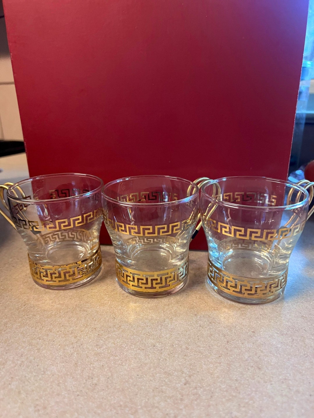 3 Vintage Libbey Gold Greek Key Glass Continental Coffee Cup Mug - Etsy