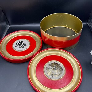 Double Happiness Chinese Metal Tin Round Container Red Gold Color ...