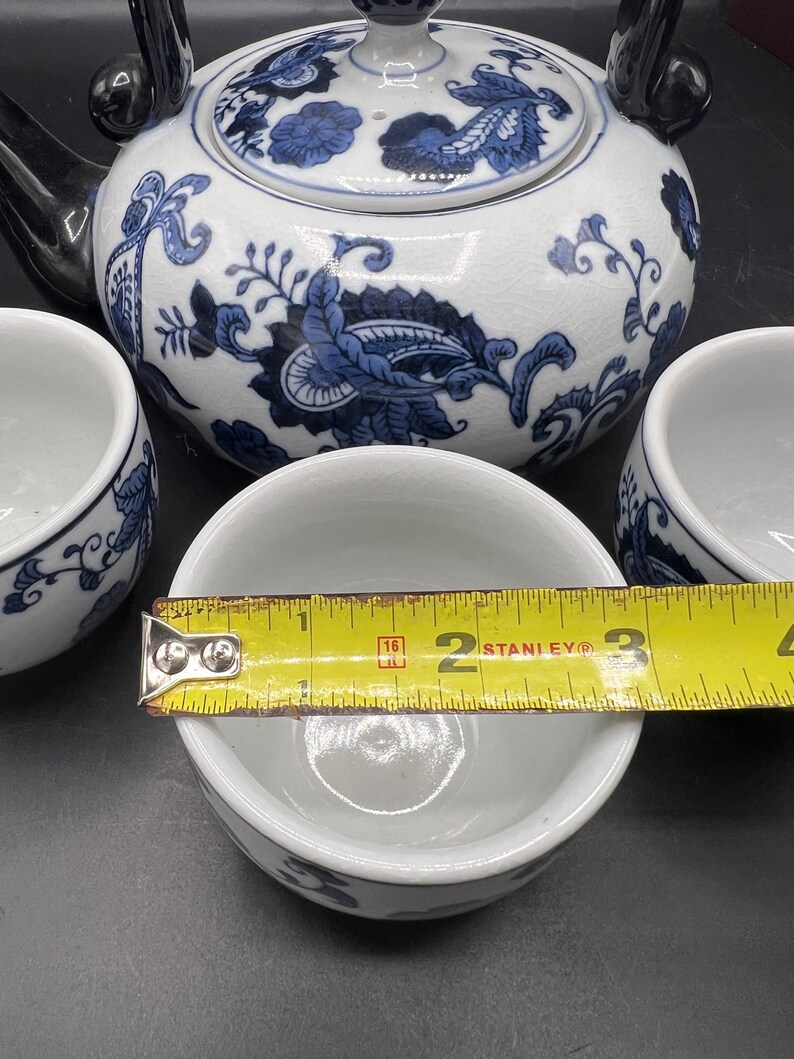 Pier One Blue China Tea Set Teapot and 3 Tea Cups - Etsy