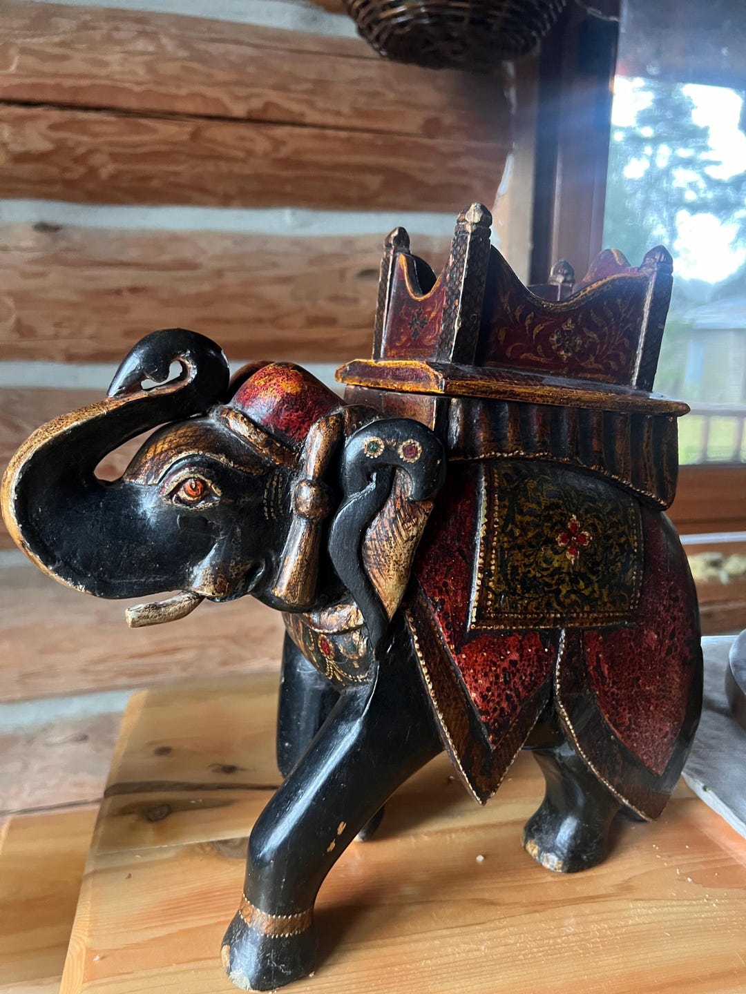 Vintage Wood Elephant Statue/ Handcrafted and Hand Painted Royal ...