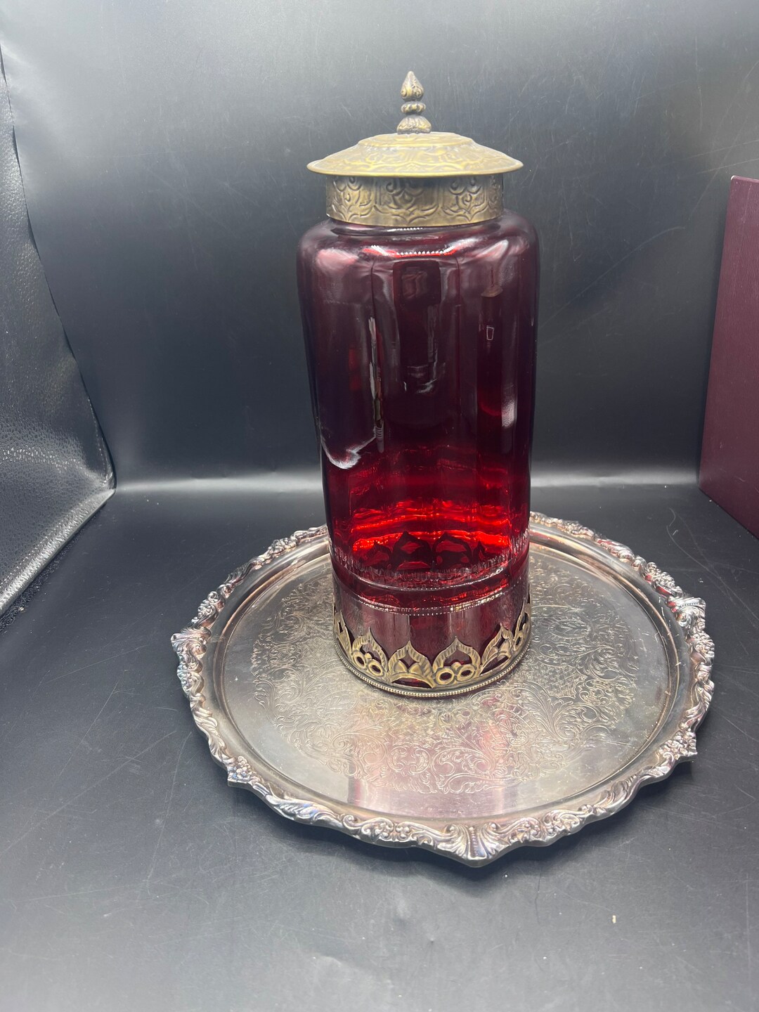 Zodax India Ruby Red Glass Canister 11” and 9” Tall Metal Gold Lid ...