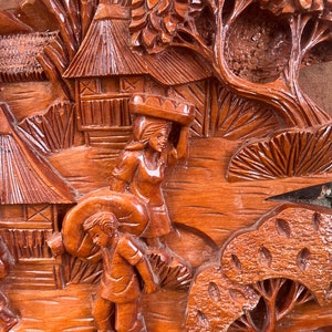 Artisan 3D Hand Carved Whittled Figural Wooden Plaque Picture Farmers ...