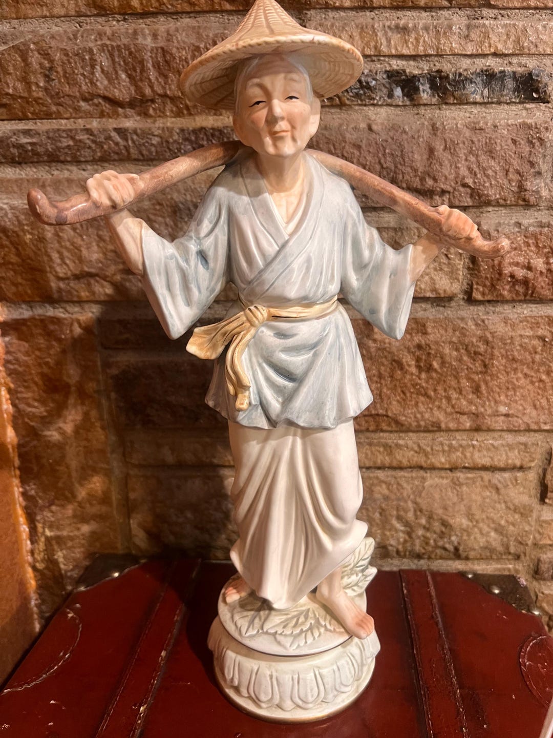 Vintage Porcelain Japanese Water Carrier/ Asian Old Man Carrying Water ...