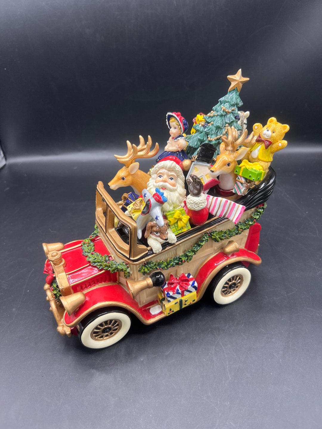 Fitz & Floyd Santa Mobile Car With Toys Holiday Music Box Christmas ...