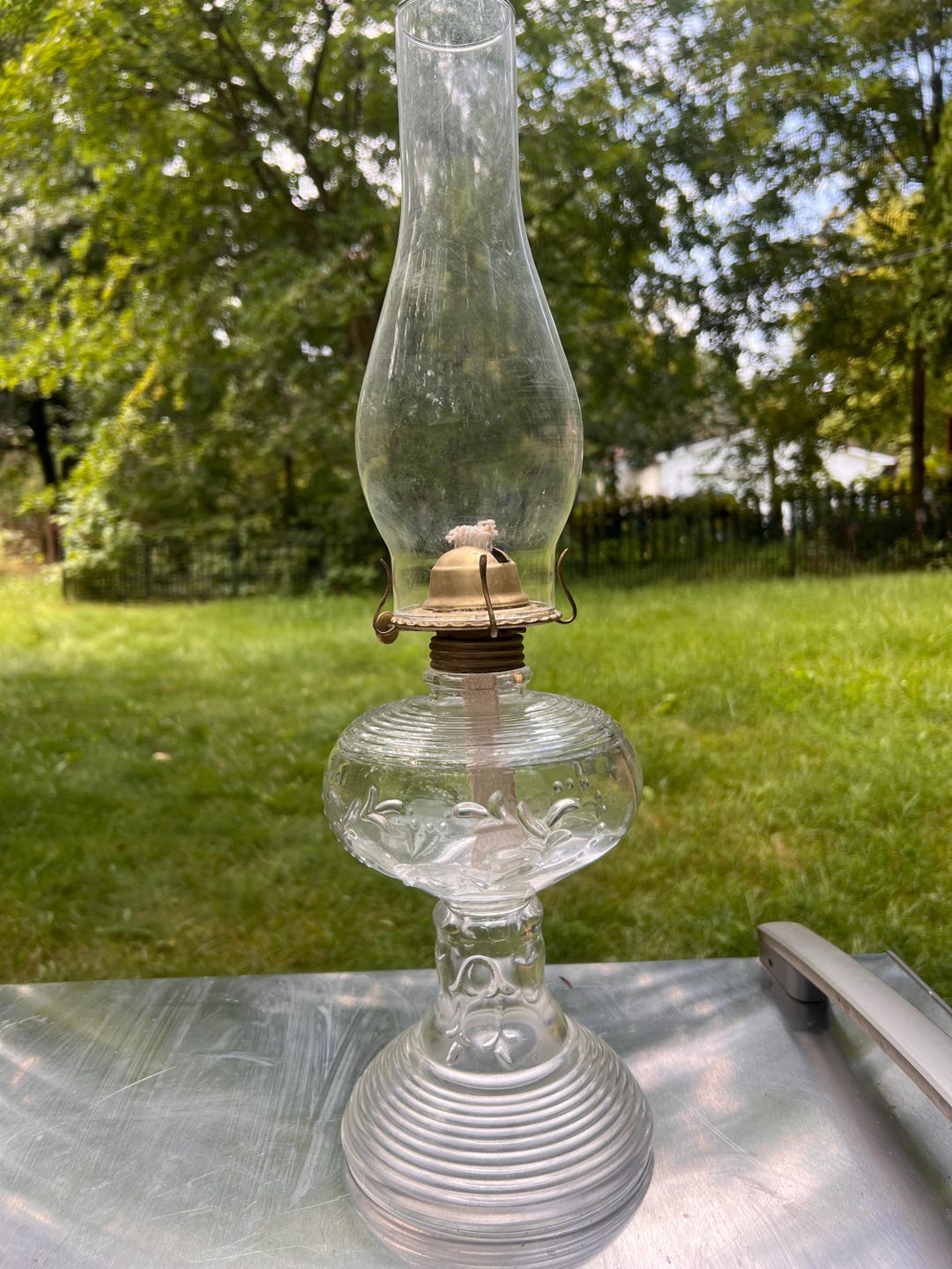 Vintage Aguila, Heche Por, Lux S.A. Mty, Mex Etched Glass Oil Lamp With ...