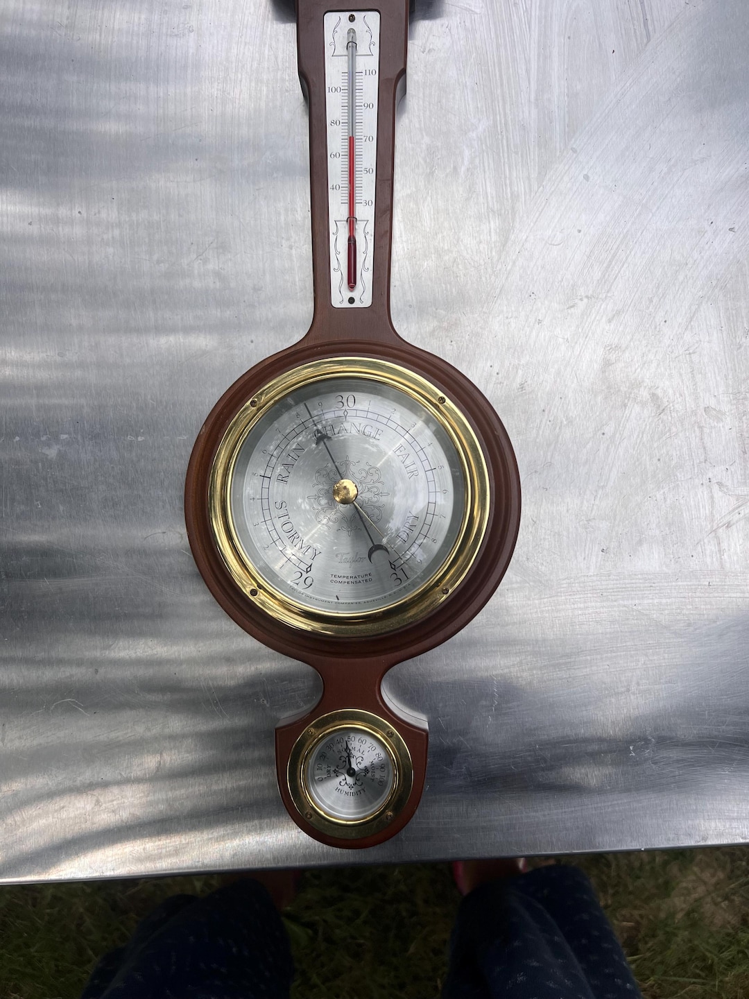 VINTAGE Wood & Brass Wall Banjo Barometer Hygrometer Thermometer ...