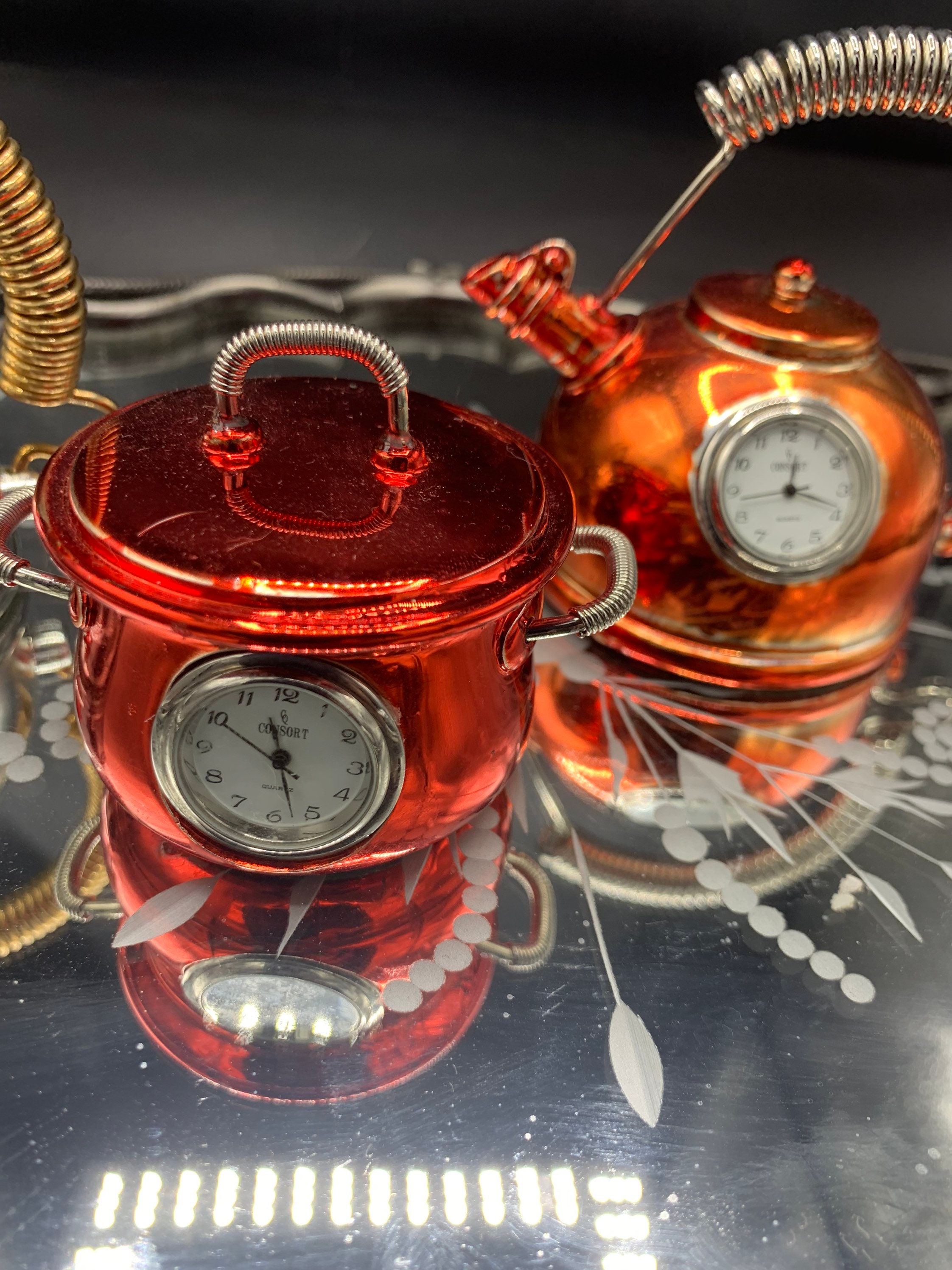 Miniature Consort Clock/ Pot and Teapot /erred and Silver - Etsy