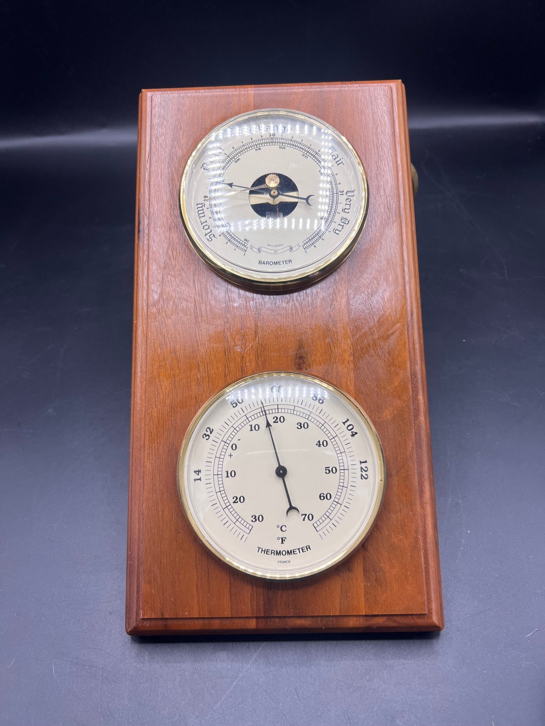 Vintage Wooden Wether Instrument, Measuring the Temperature in F and ...
