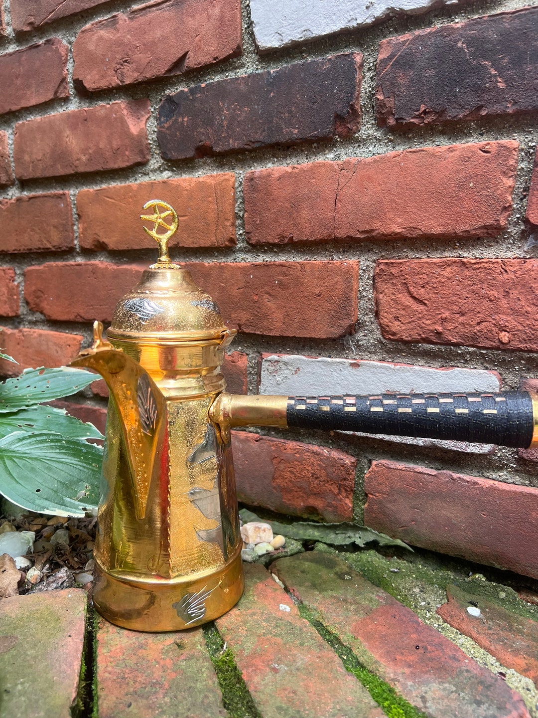 Antique Style Arabic Made in Damascus Dallah Brass Gold Coffee Pot دلة ...