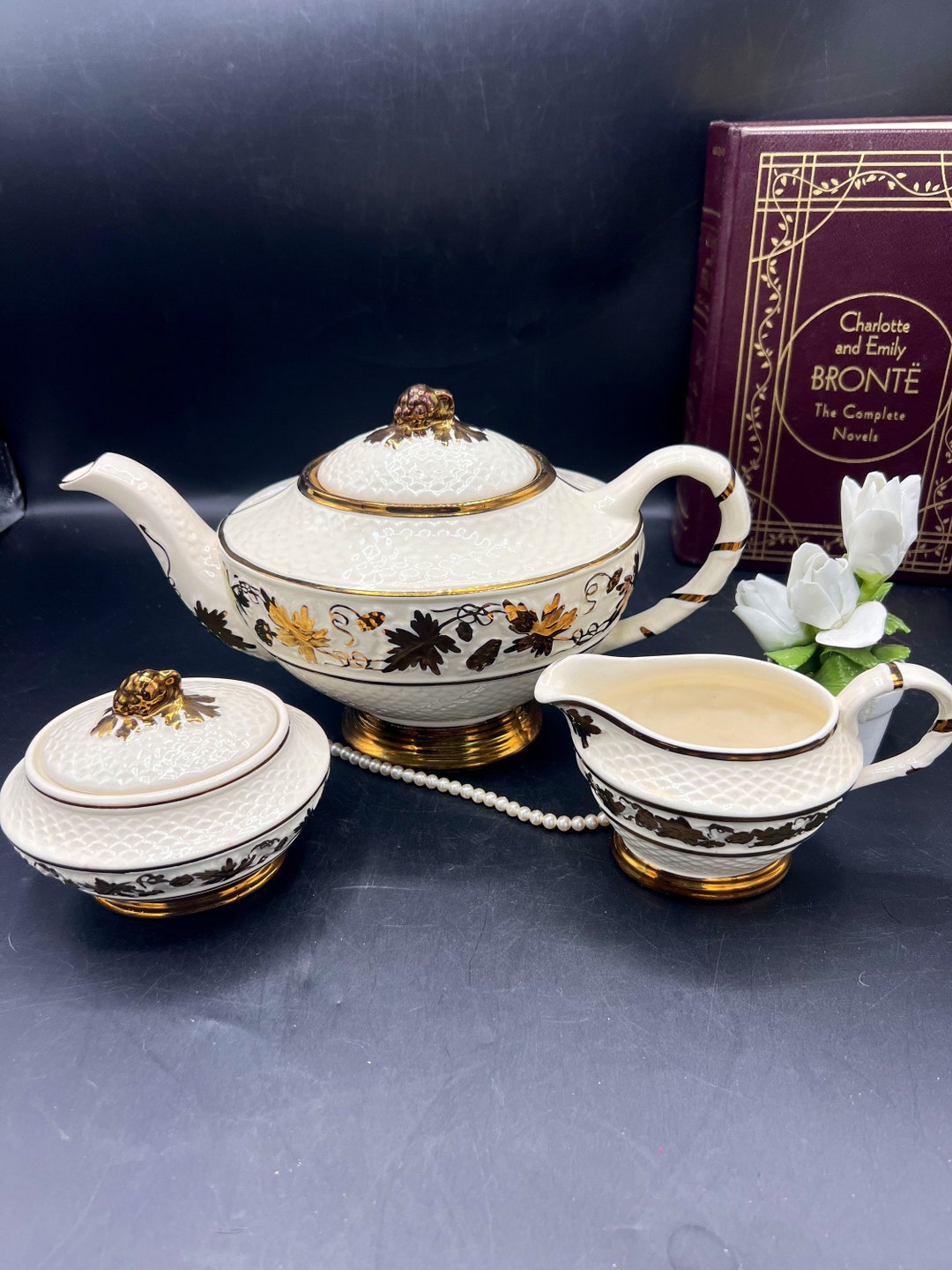 Rare Vintage WADE Tea Set Teapot , Creamer Sugar Hand Painted Made in ...