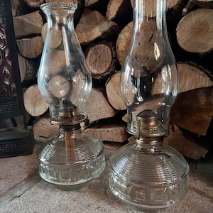 Vintage Large Clear Glass Oil Lamps , Farmhouse Decor - Etsy