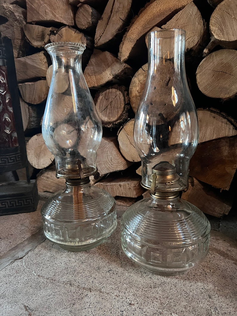 Vintage Large Clear Glass Oil Lamps Farmhouse Decor - Etsy