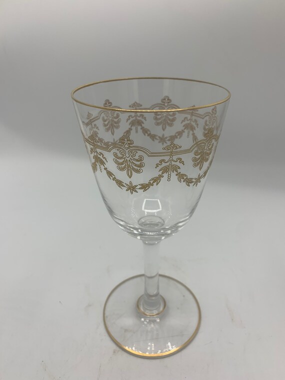 Crystal Etched Wine Glasses Baccarat Style Gold Engraved Sold Etsy