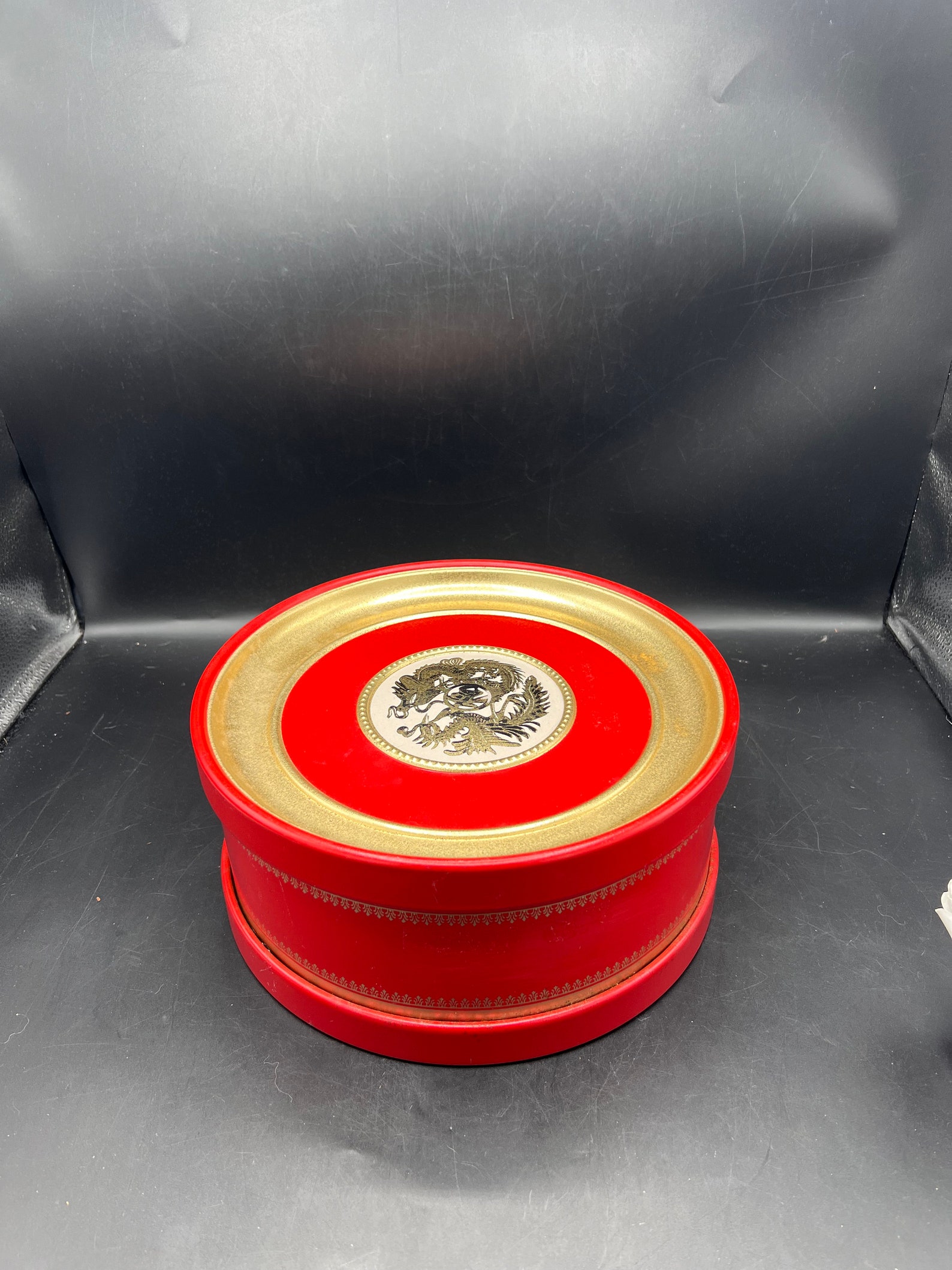 Double Happiness Chinese Metal Tin Round Container Red Gold Color ...