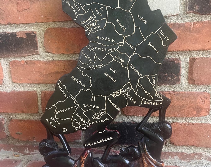 Hand-carved Wooden Sculpture: Map of Africa With People Holding the Map ...