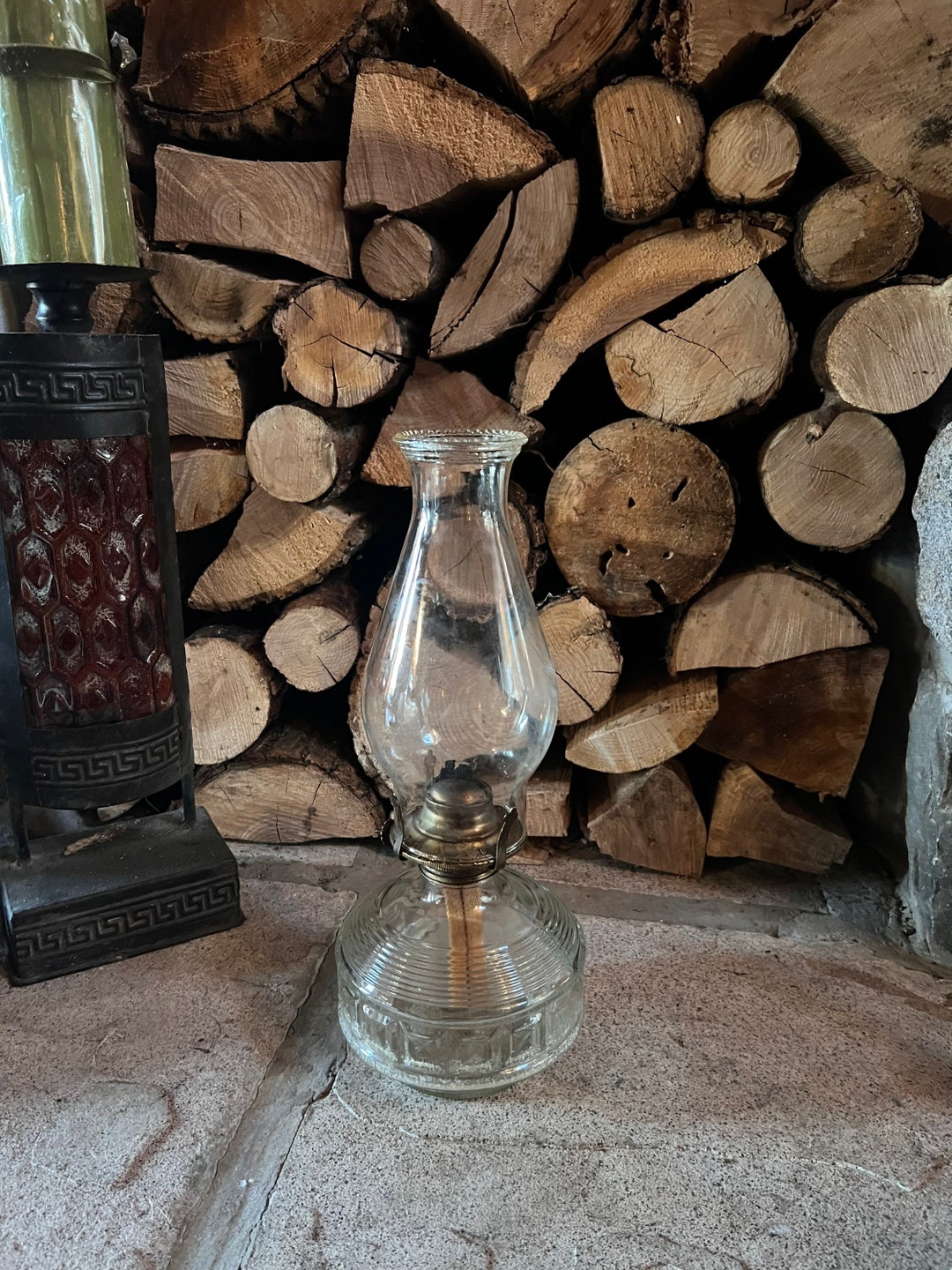 Vintage Large Clear Glass Oil Lamps , Farmhouse Decor - Etsy