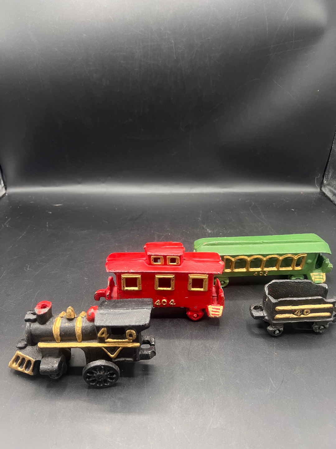 Vintage Cast Iron Toy Train - #40 Engine & Coal Car, #403 Passenger Car ...