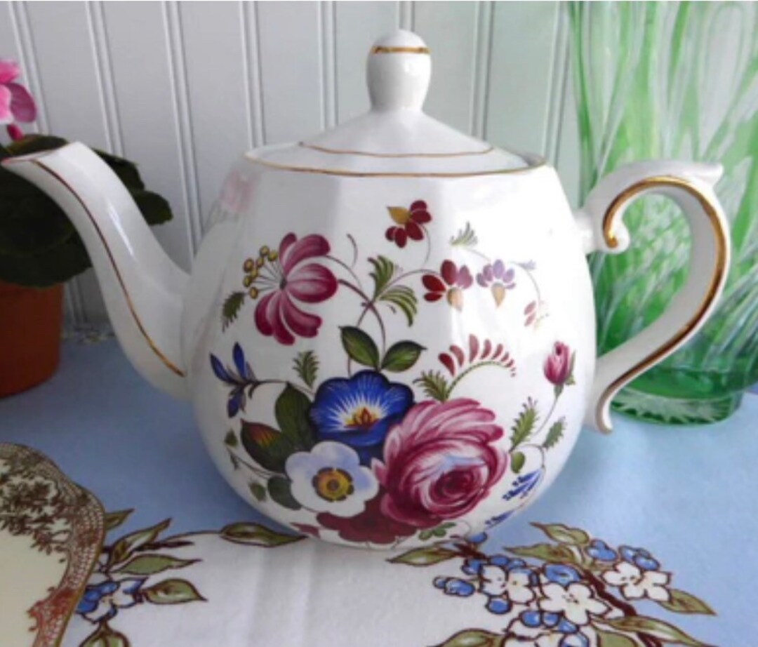 Vintage Ellgreave Floral English Tea Pot Teapot Ironstone 1950s Woods ...