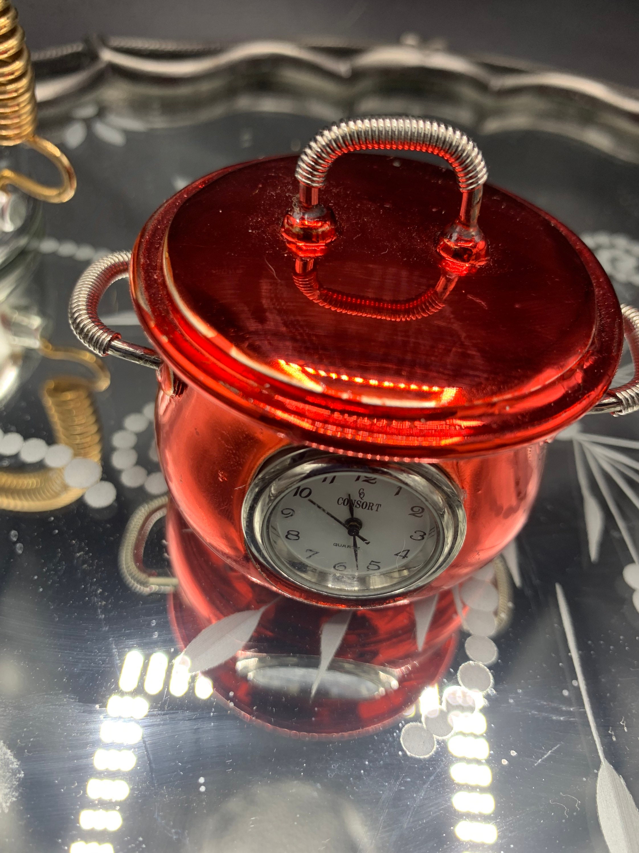 Miniature Consort Clock/ Pot and Teapot /erred and Silver - Etsy