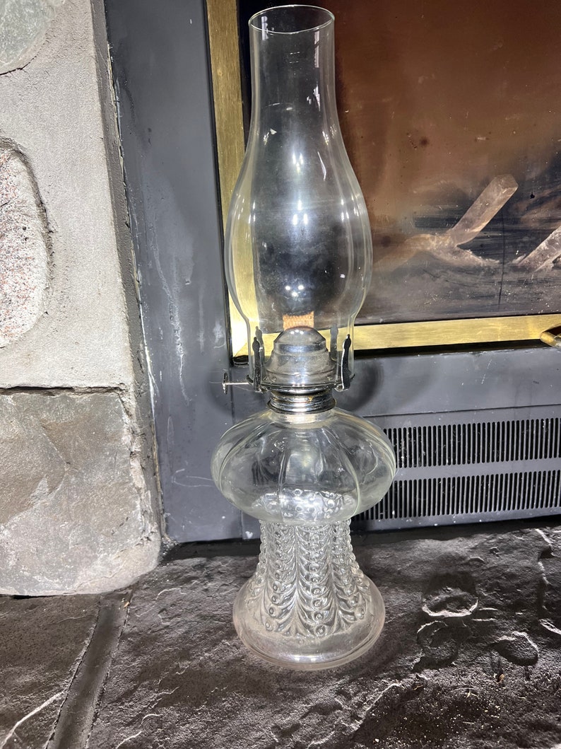 Vintage 1985 Lamp Light Farms Oil Lamp/ Tall Pressed Glass Double ...