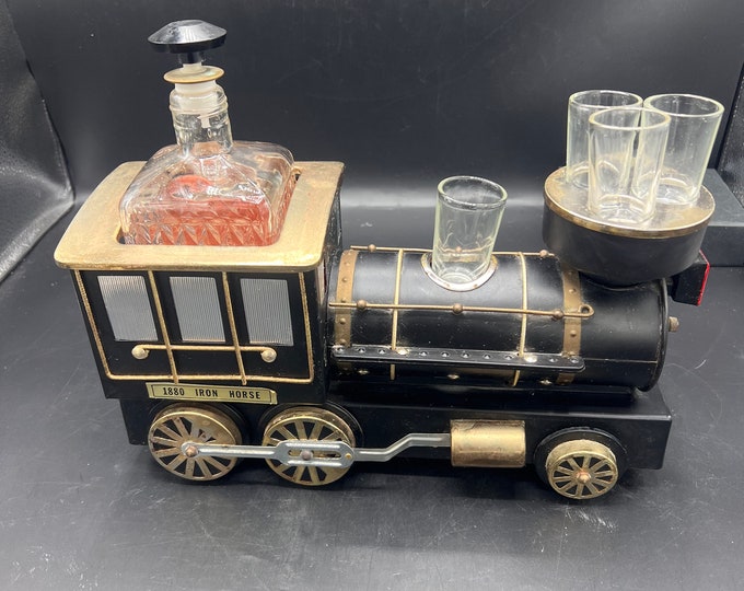 Vintage “1880 Iron Horse” Steam Train Caddy, Decanter, Four Shot ...