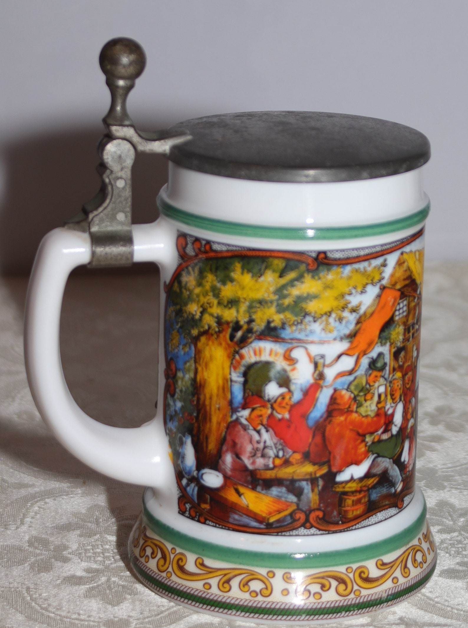 Original Bmf Bierseidel German Milk Glass Pewter Lidded Beer - Etsy