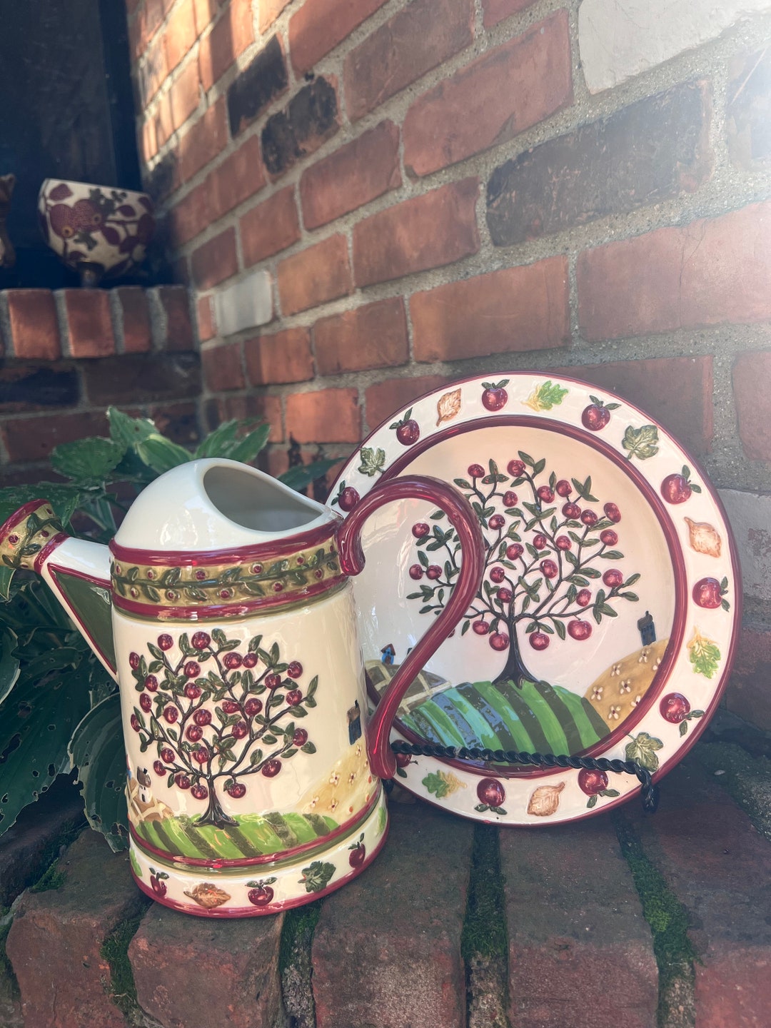 Ganz Bella Casa Ceramic Apple Tree Pattern Watering Can Pitcher - Etsy