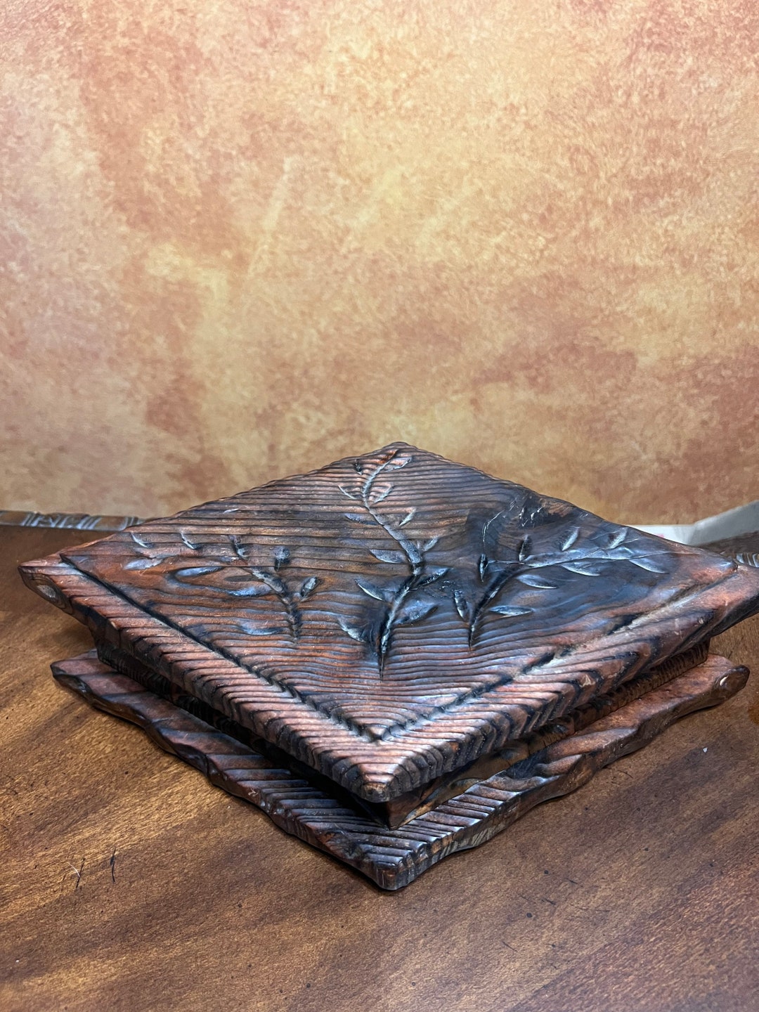 Antique Wooden Hand Carved Stash Box Treasure Chest With Iron Spikes ...