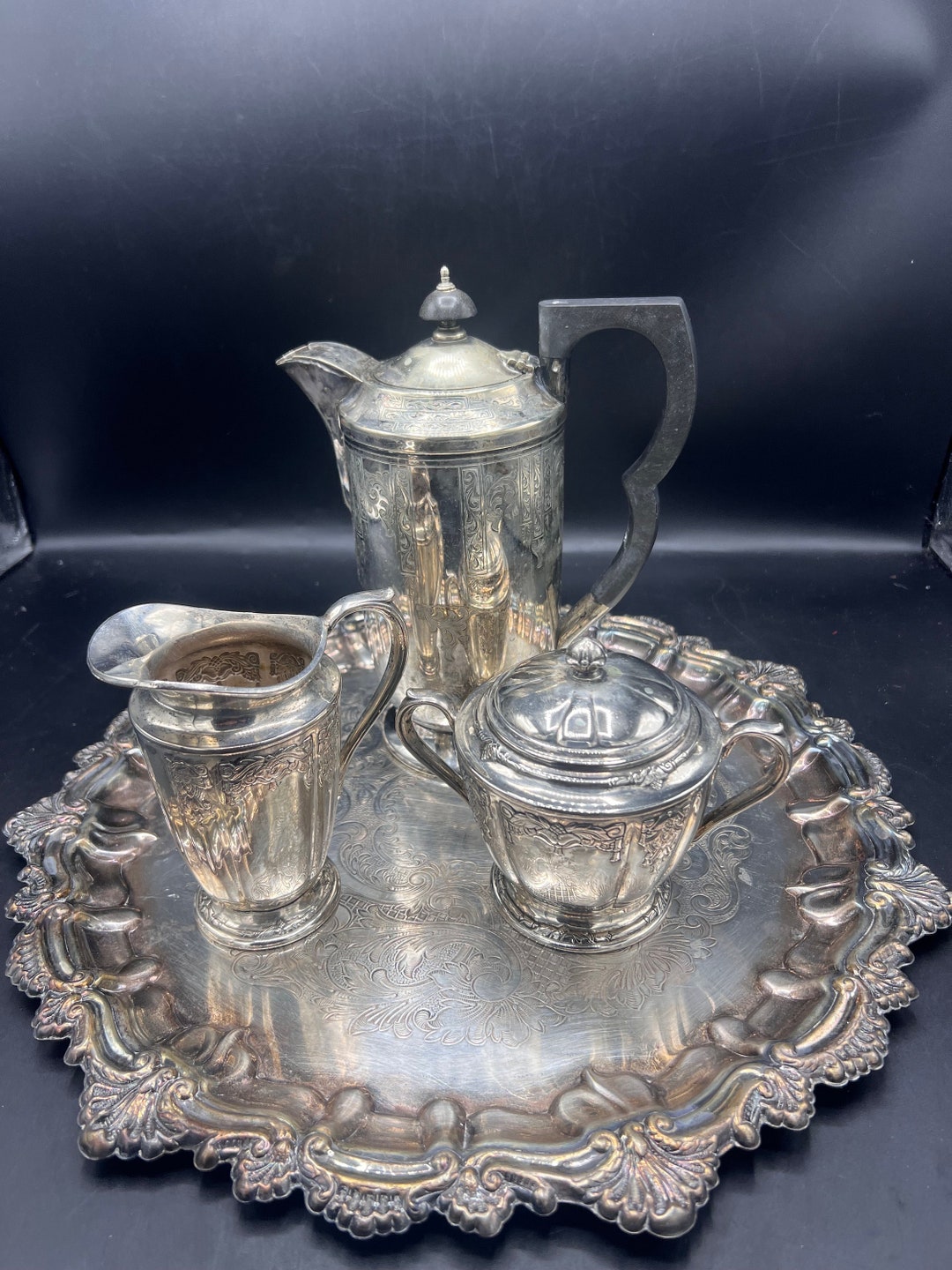 Antique Silver Plated Tray / Roger and Son Tea Set / Engraving Silver ...