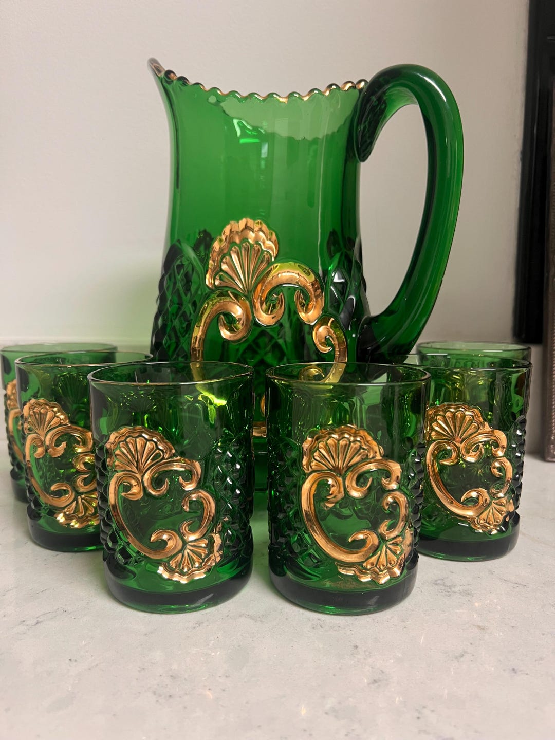 Antique EAPG Green Cut Glass Riverside Glass Co Croesus Emerald Green ...