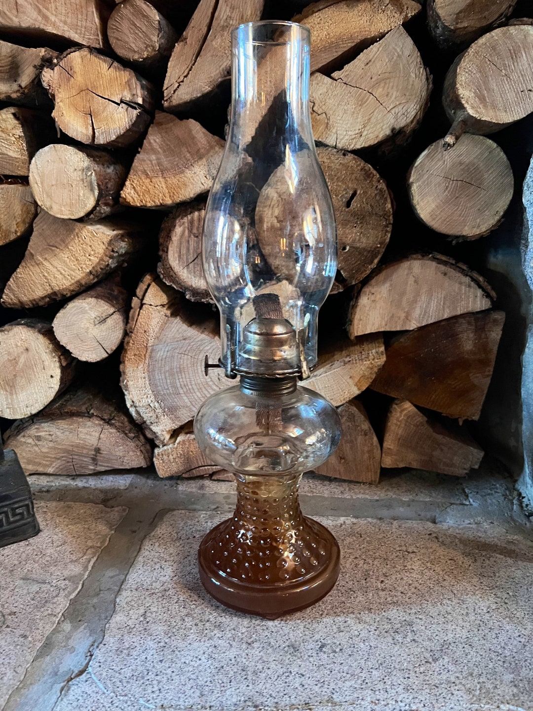 Tall Pedestal Antique Oil Lamp Double Reservoir/ Amber Glass - Etsy