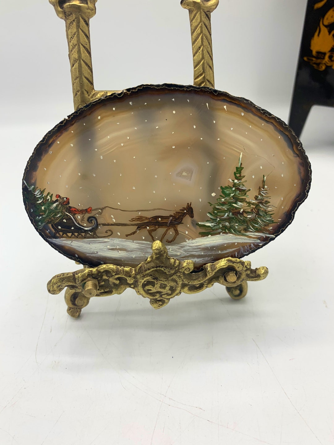 Vintage Crystal Quartz Plaque Hand Painted Quartz Plaques Christmas ...