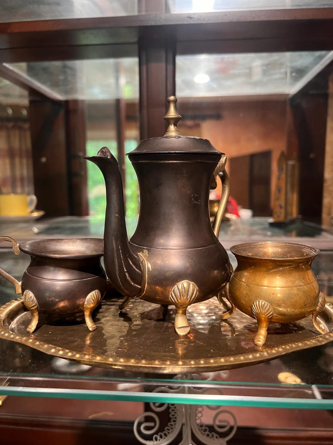 Antique Old Brass Beautiful English Design Tea Set Coffee Pot Creamer ...