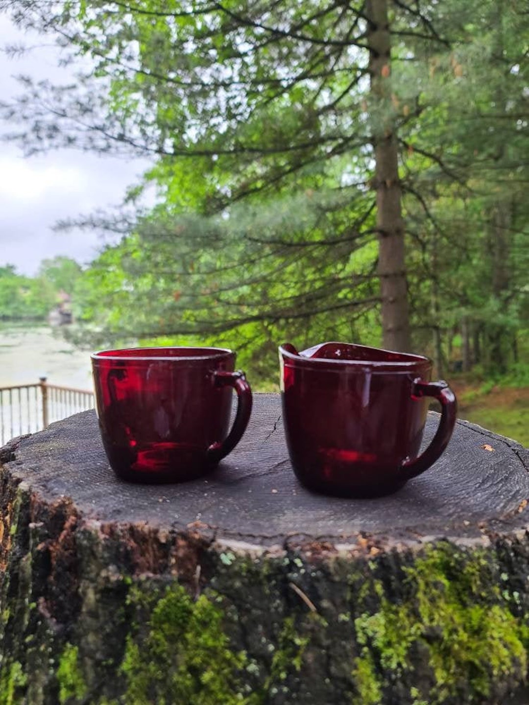 Red Ruby Glass Creamer and Sugar - Etsy