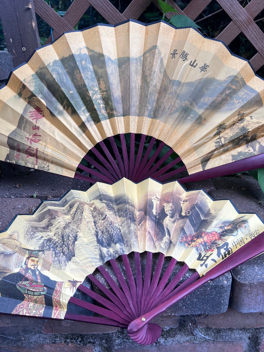 Large Beautiful Chinese Bamboo & Silk Hand Folding Fan, Wall Art ...