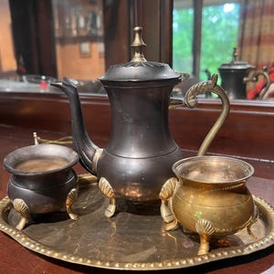 Antique Old Brass Beautiful English Design Tea Set Coffee Pot Creamer ...