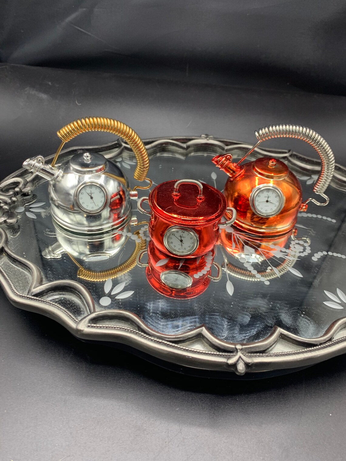 Miniature Consort Clock/ Pot and Teapot /erred and Silver - Etsy