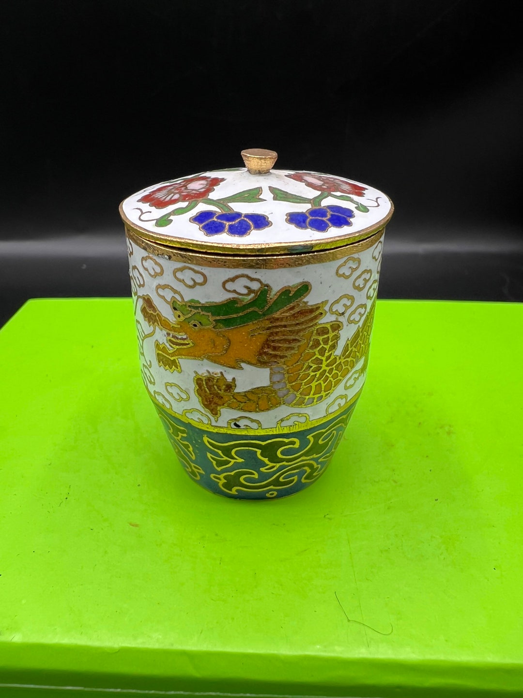 Vintage Chinese Dragon Design Cloisonne Enamel on Metal Trinket ...