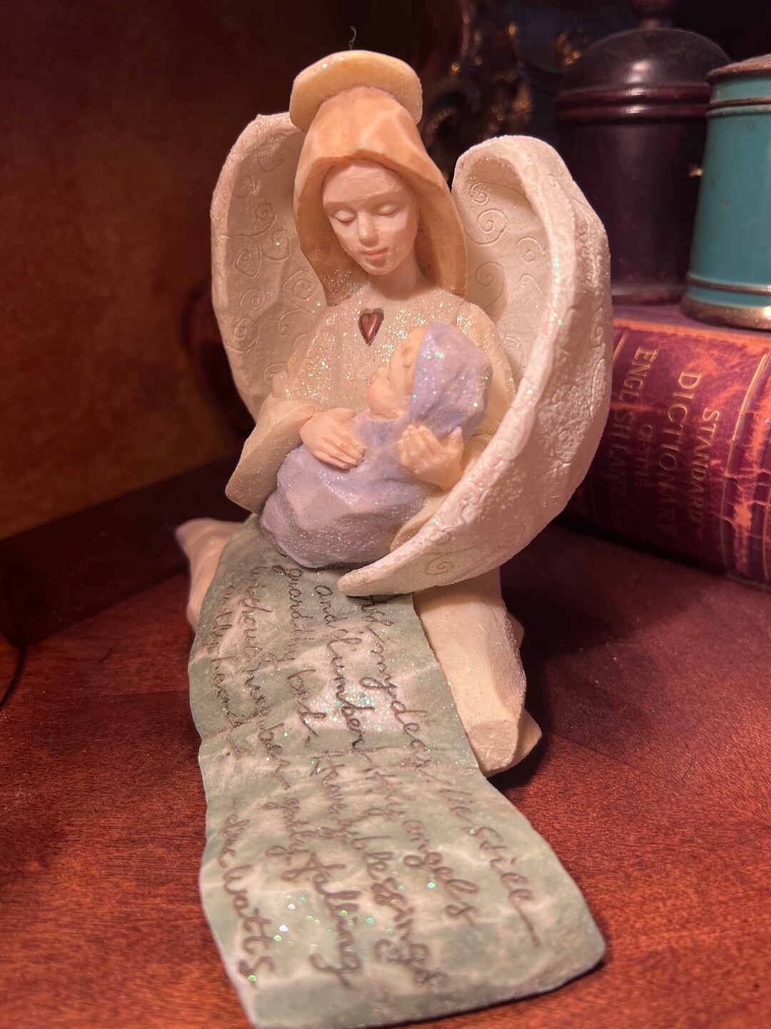 Enesco 7.5 Resin Art Statue of MOTHER MARY Holding Baby Jesus Sparkling ...