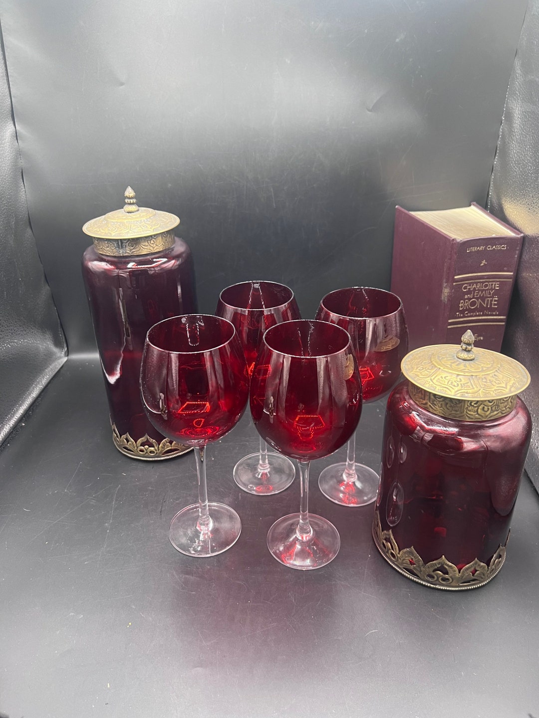 Vintage Ruby Red Glasses/ Wine Red Glasses - Etsy