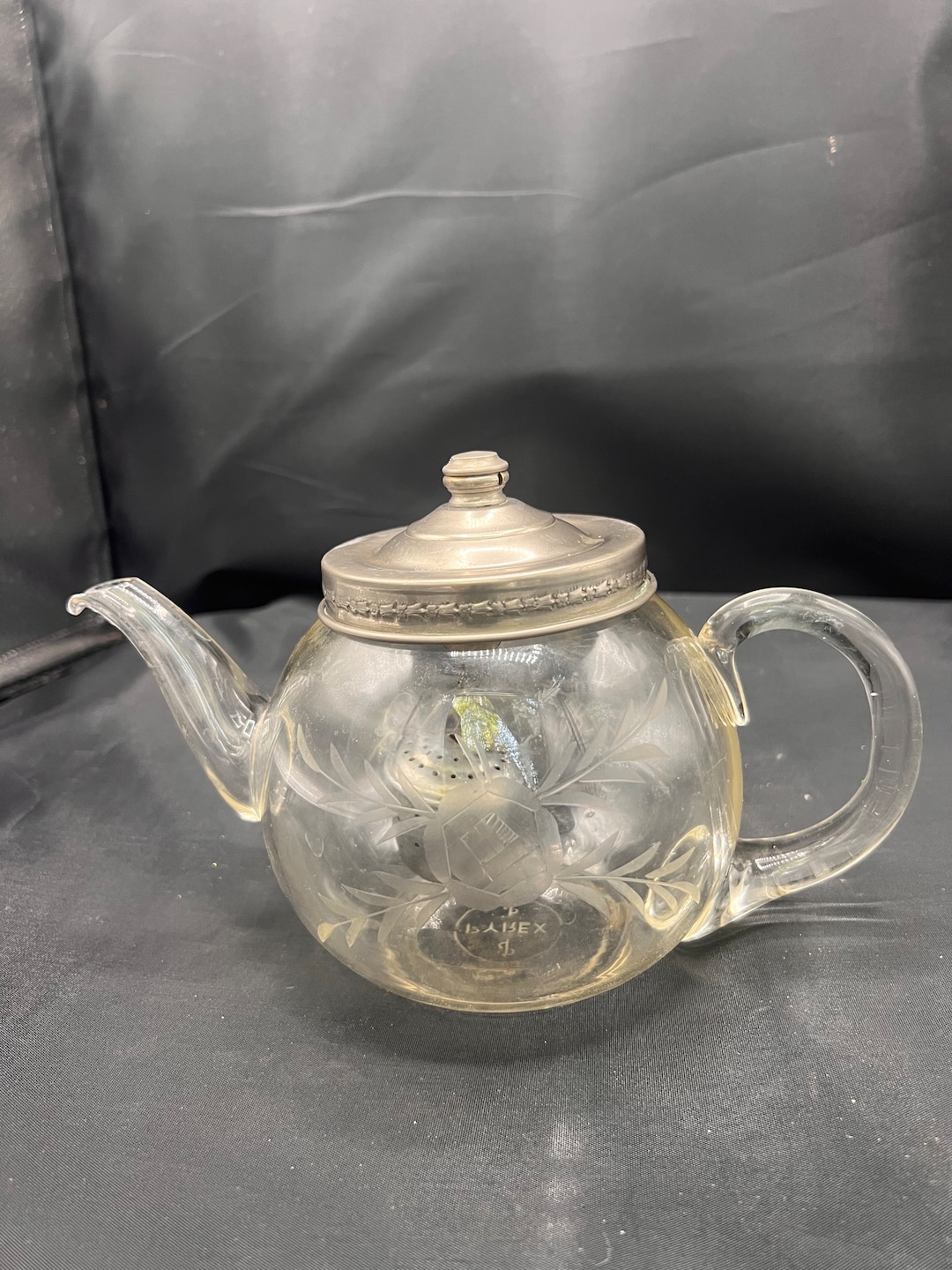 Antique Pyrex Etched Teapot Frederick Carder Glass Rare, Silver Plated ...