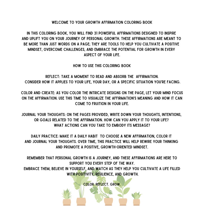 Rooted in Growth:31 Plant Themed Coloring Pages and Affirmations for ...